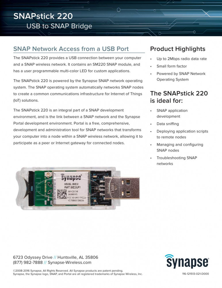 SNAPstick 220 technical document image, page 1