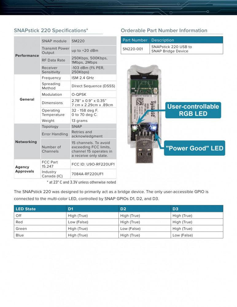 SNAPstick 220 technical document image, page 2