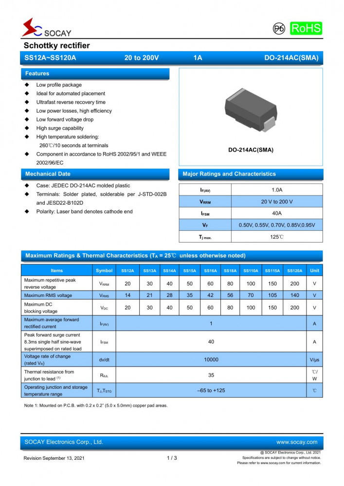 SOCAY SS15A datasheet page image 1