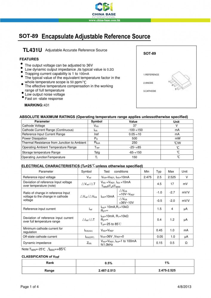 CBI TL431U datasheet page 1
