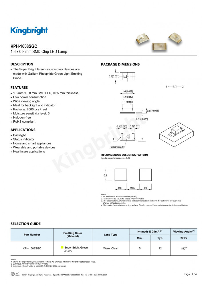 KPH-1608SGC datasheet page 1