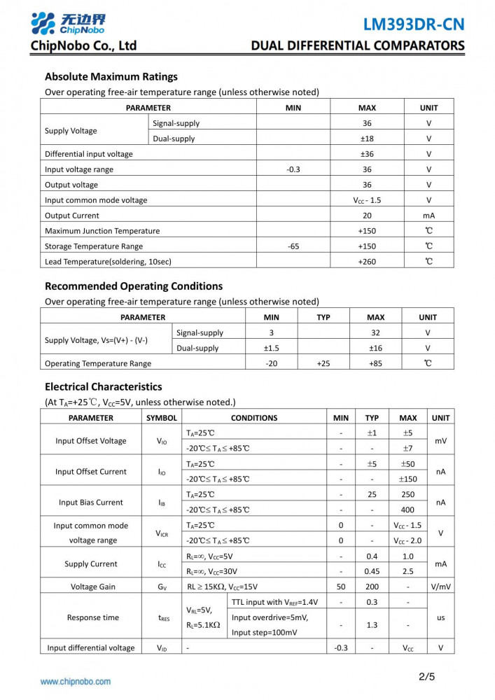 LM393DR-CN datasheet page 2