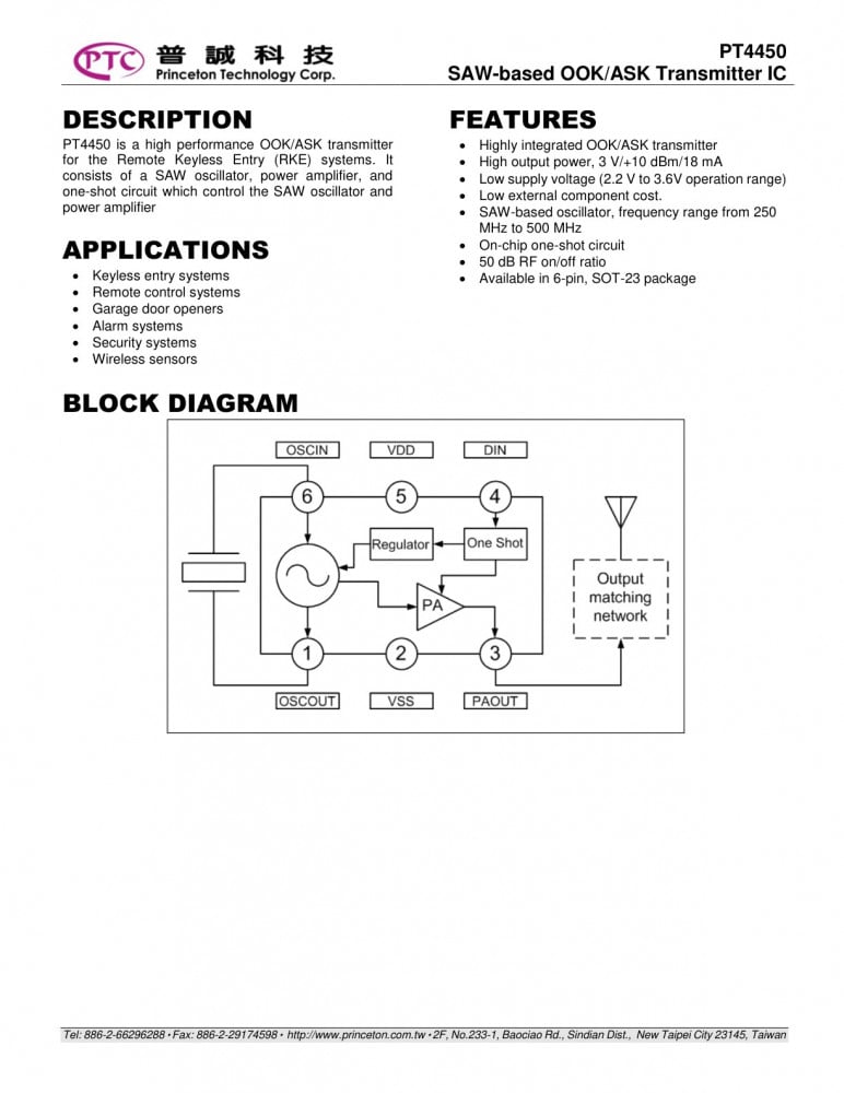 PT4450 datasheet page 1