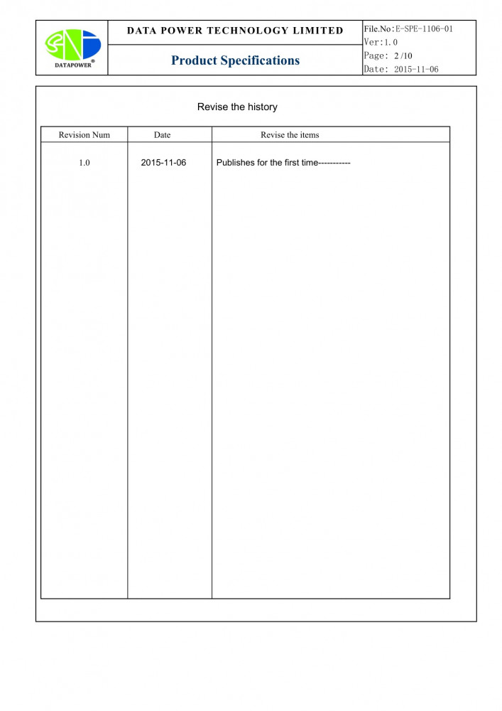 DTP603443 product specification page 2