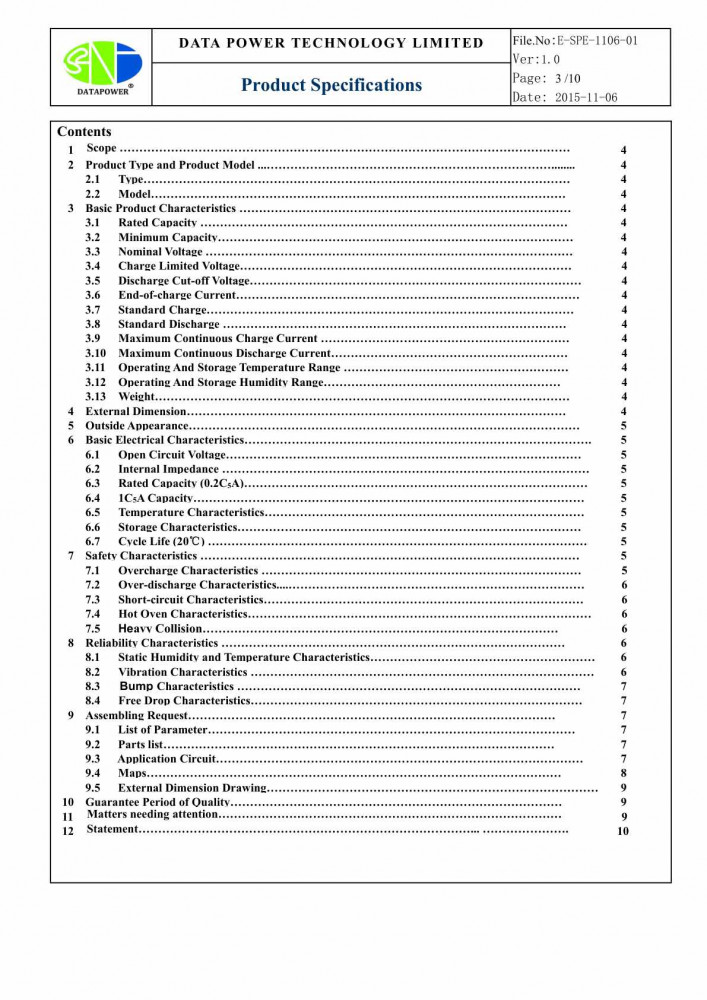 DTP603443 product specification page 3