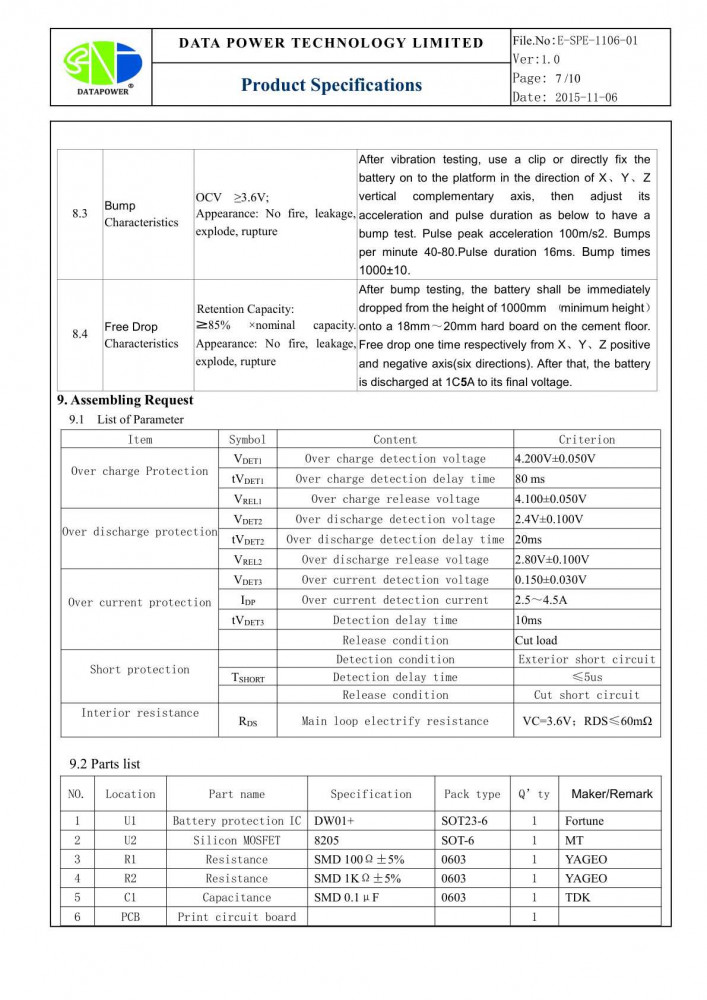 DTP603443 product specification page 7