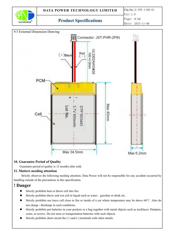DTP603443 product specification page 9