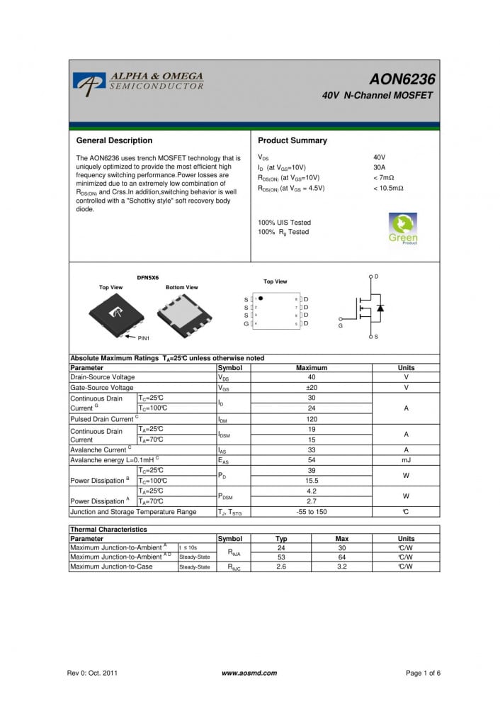 AON6236 datasheet page 1