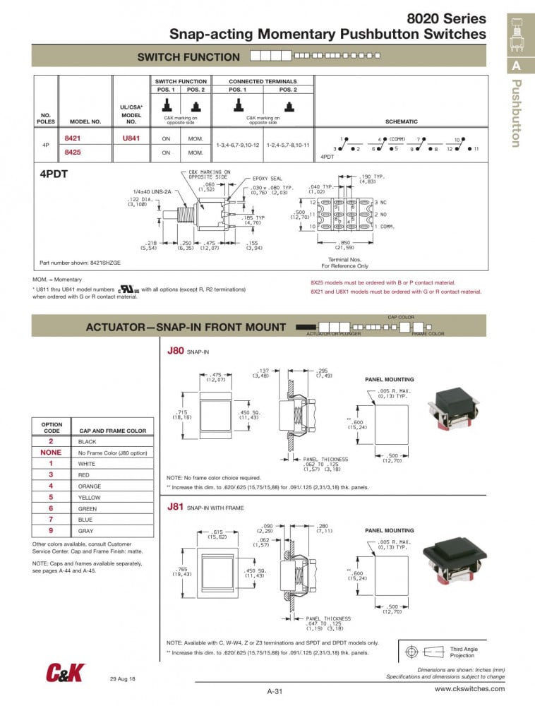 C&K 8125J80CBE3 datasheet page 3