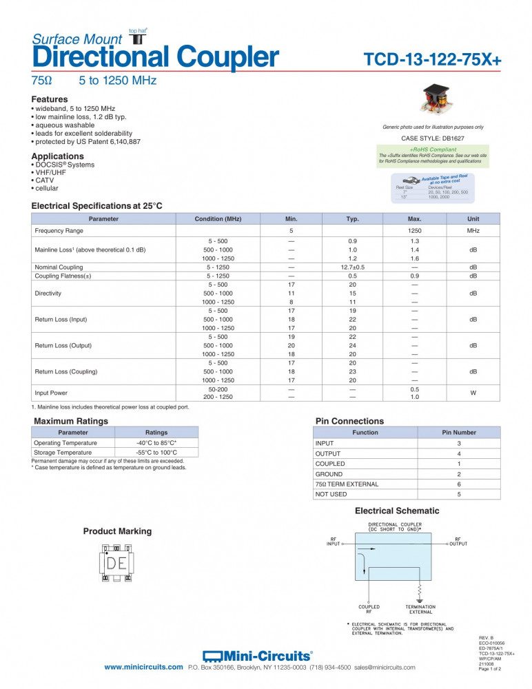 TCD-13-122-75X+ datasheet page 1