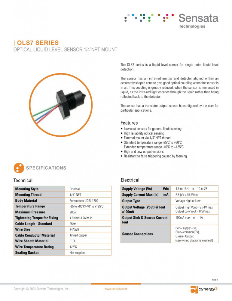 OLS710D3SH technical document page 1