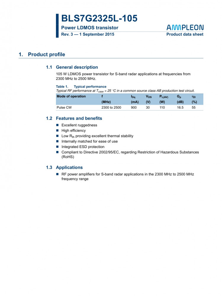 BLS7G2325L-105,112 datasheet page 1
