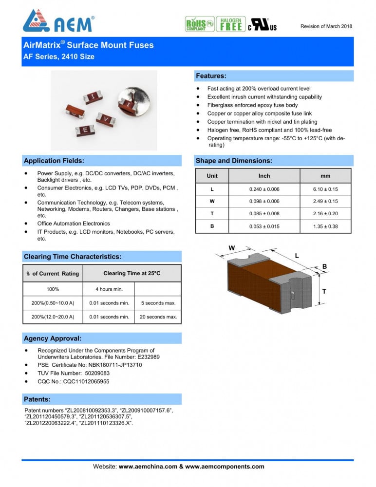 AEM AF2 datasheet page 1