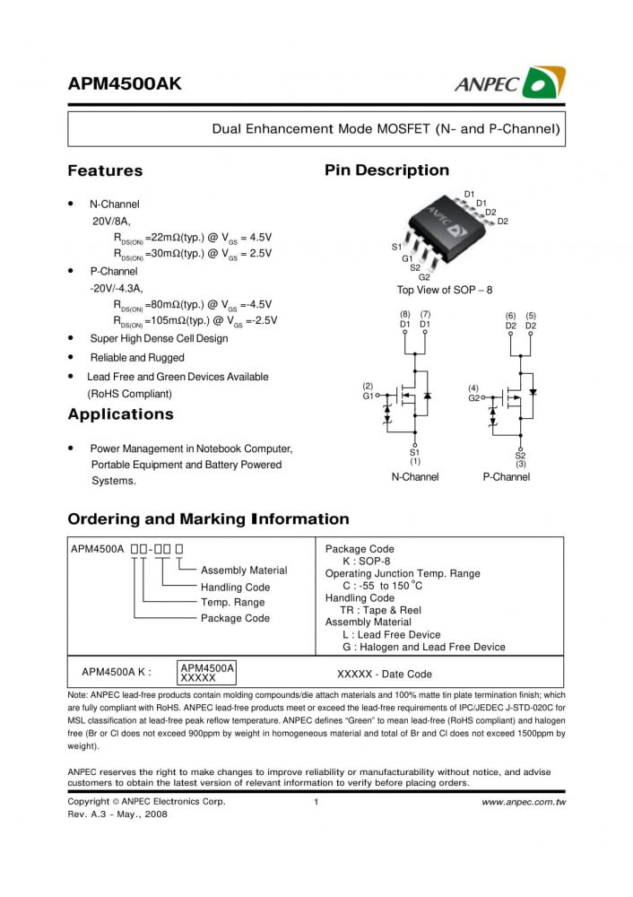 APM4500AKC-TRG datasheet page 1