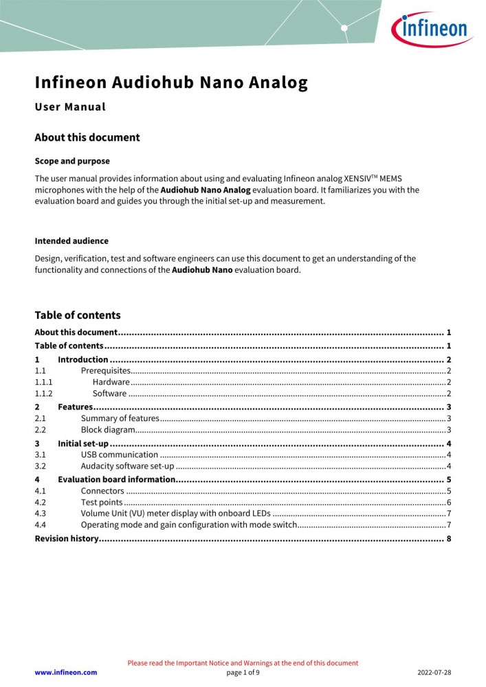 Audiohub Nano Analog manual page 1