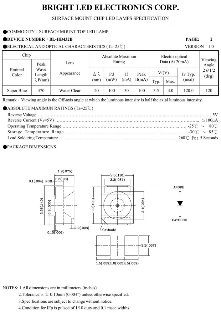 BL-HB432B datasheet page 1