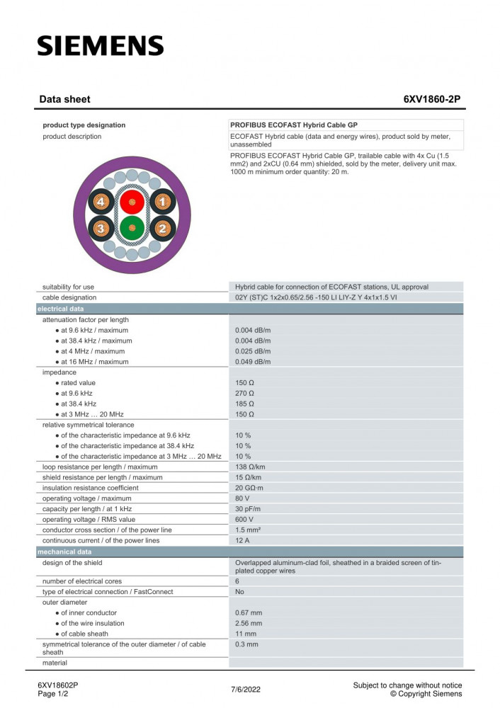 6XV18602P technical document page 1
