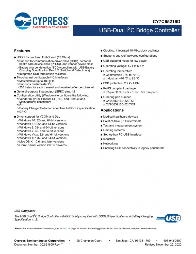 CY7C65216D-32LTXIT technical document page 2