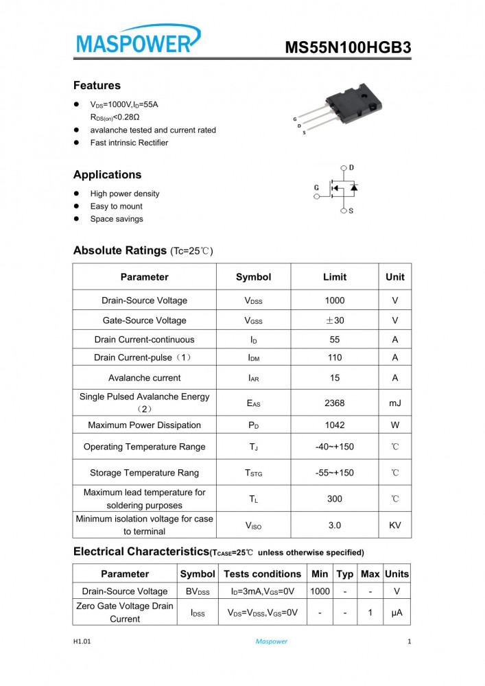 MS55N100HGB3 datasheet page 1