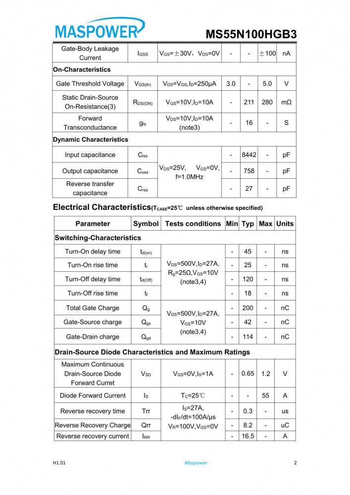 MS55N100HGB3 datasheet page 2
