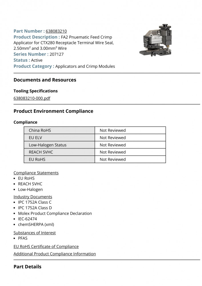 MOLEX 638083210 tooling specification page 1