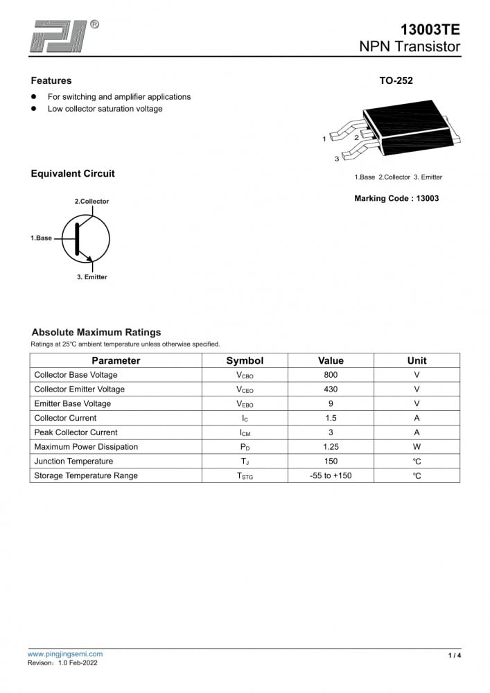 13003TE datasheet page 1