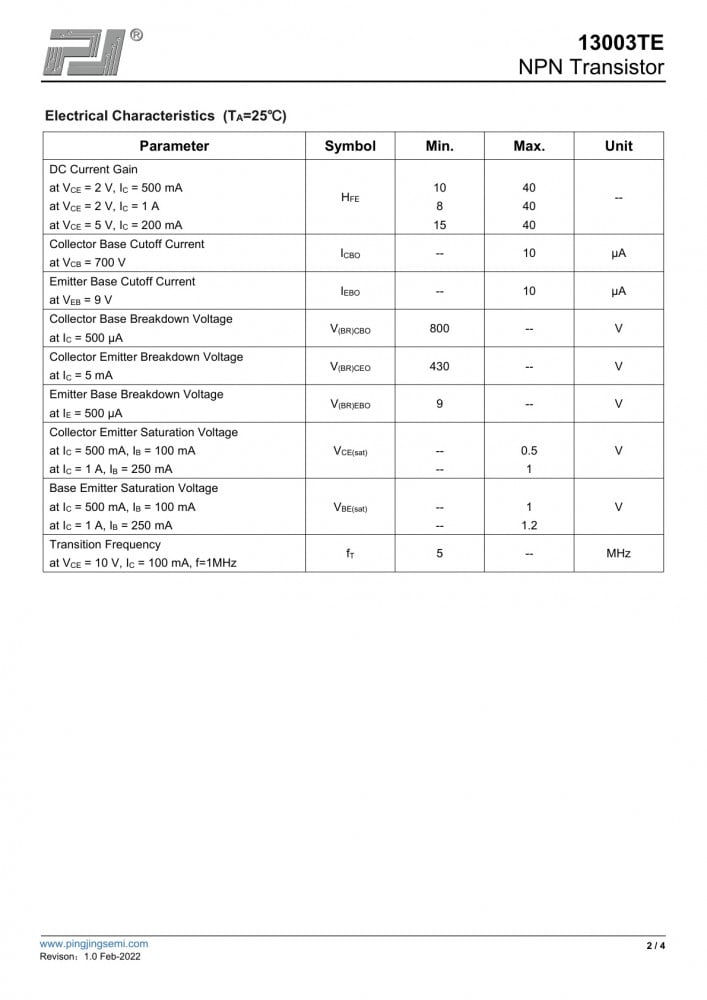 13003TE datasheet page 2