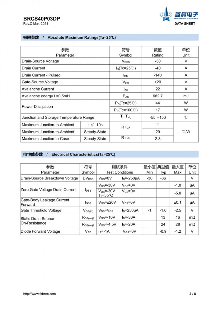 BRCS40P03DP datasheet page 2