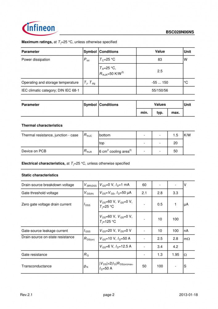 BSC028N06NS datasheet page 2