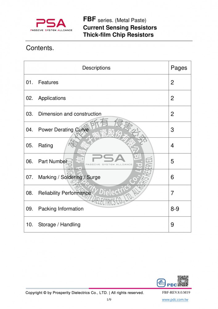 PSA FBF series datasheet page 2