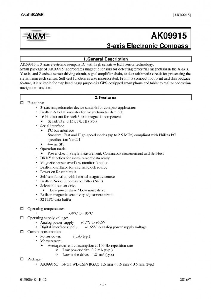 AK09915C datasheet page 1
