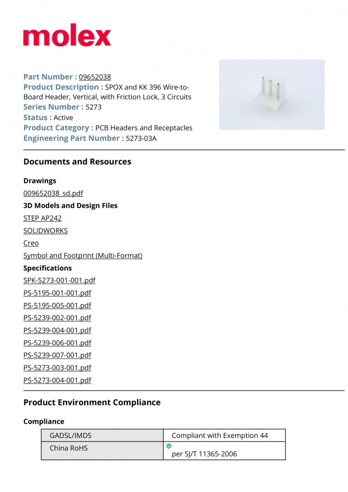 MOLEX connector specification page 1