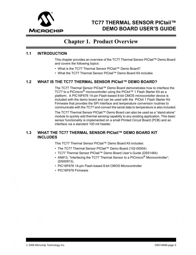 TC77 Thermal Sensor PICtail Demo Board guide page 9