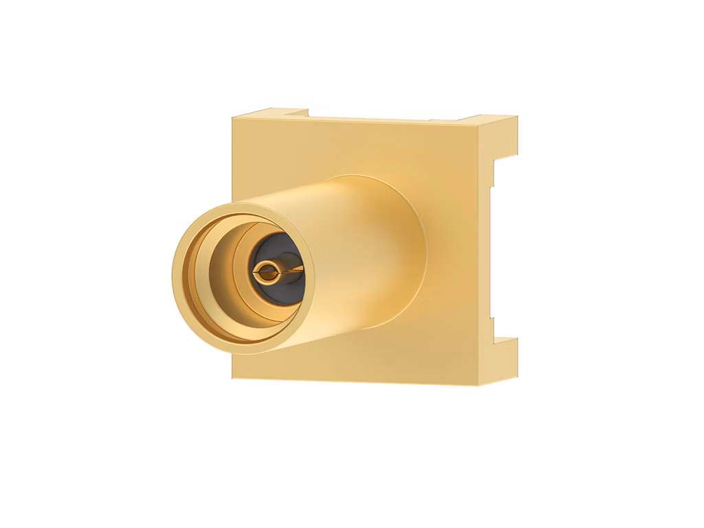 SMB Jack, Right-Angle, PCB Receptacle, Through Hole, Brass Body, Gold (Au) Plated, 50 Ohms