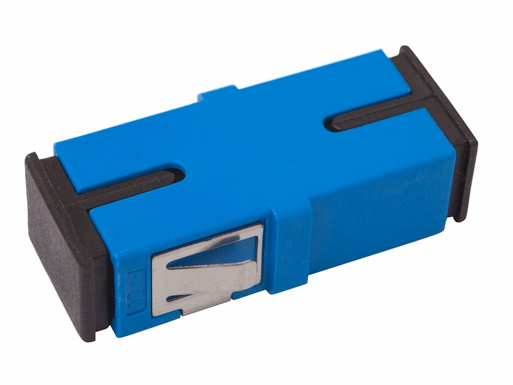 SC/UPC One Body Adapter, Simplex, Singlemode, Blue Body, Ceramic Alignment Sleeve, with Flange, Screw Mount