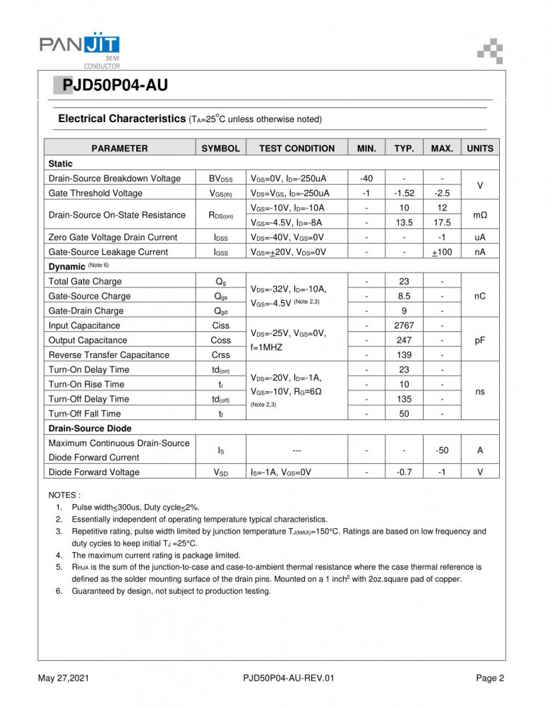 PJD50P04-AU datasheet page 2