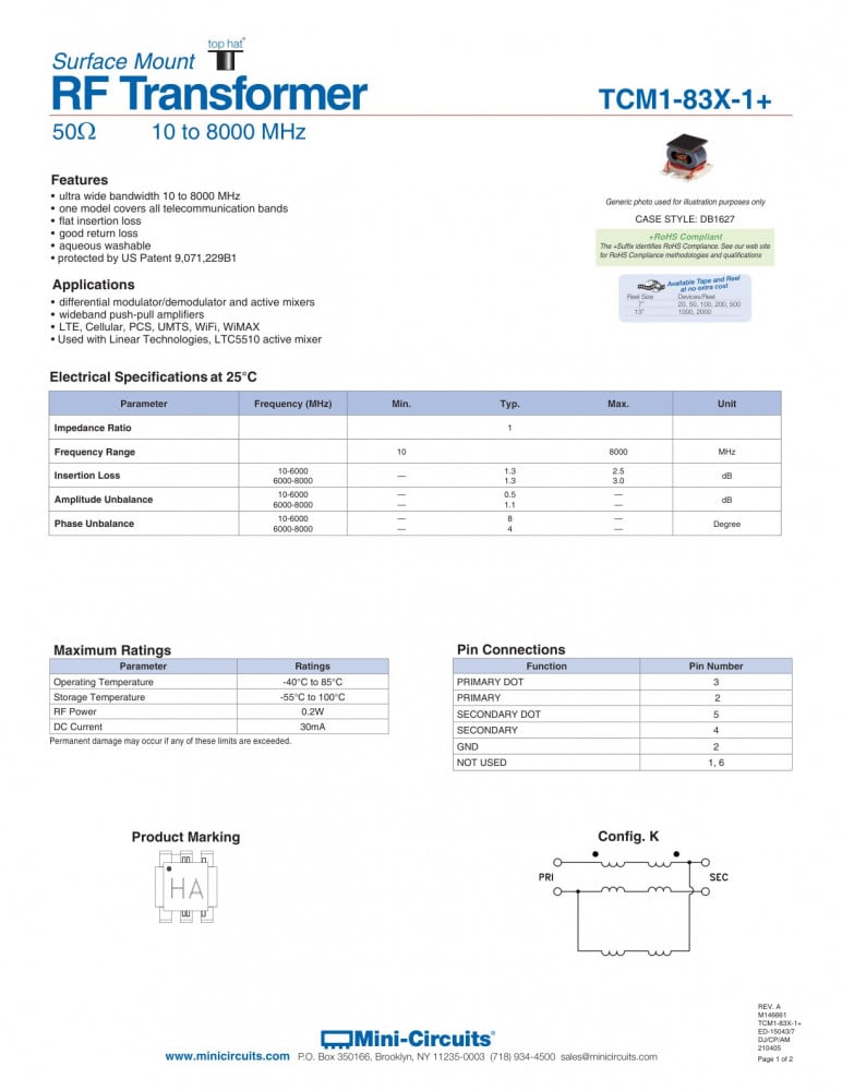 TCM1-83X-1+ datasheet page 1