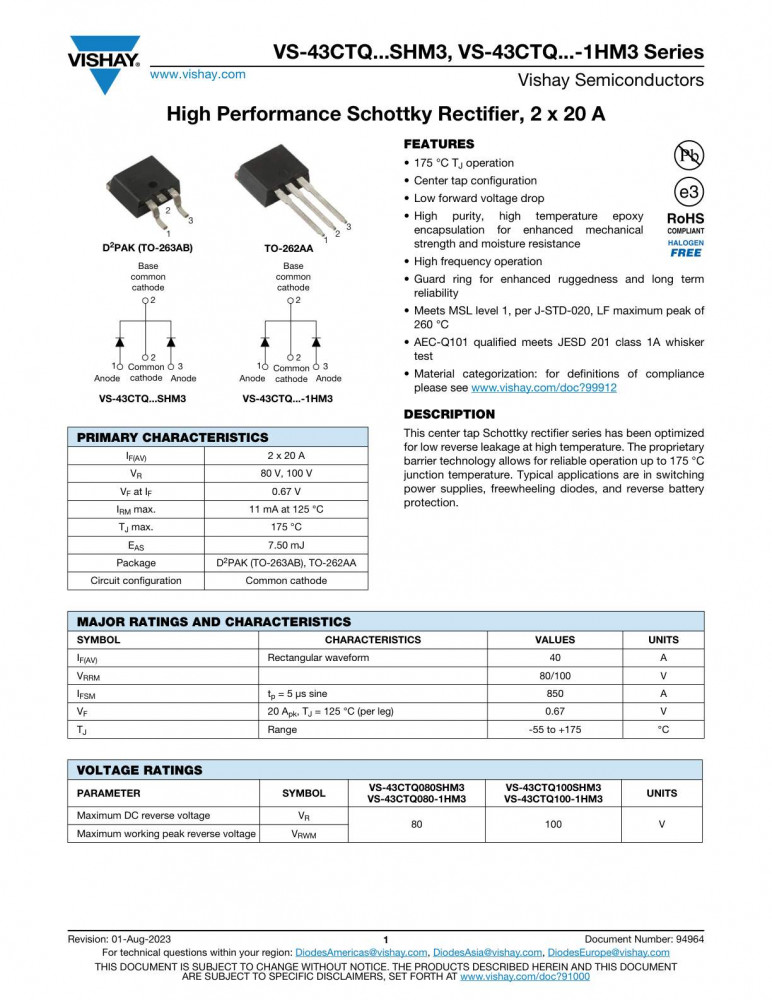 VS-43CTQ100 datasheet page 1