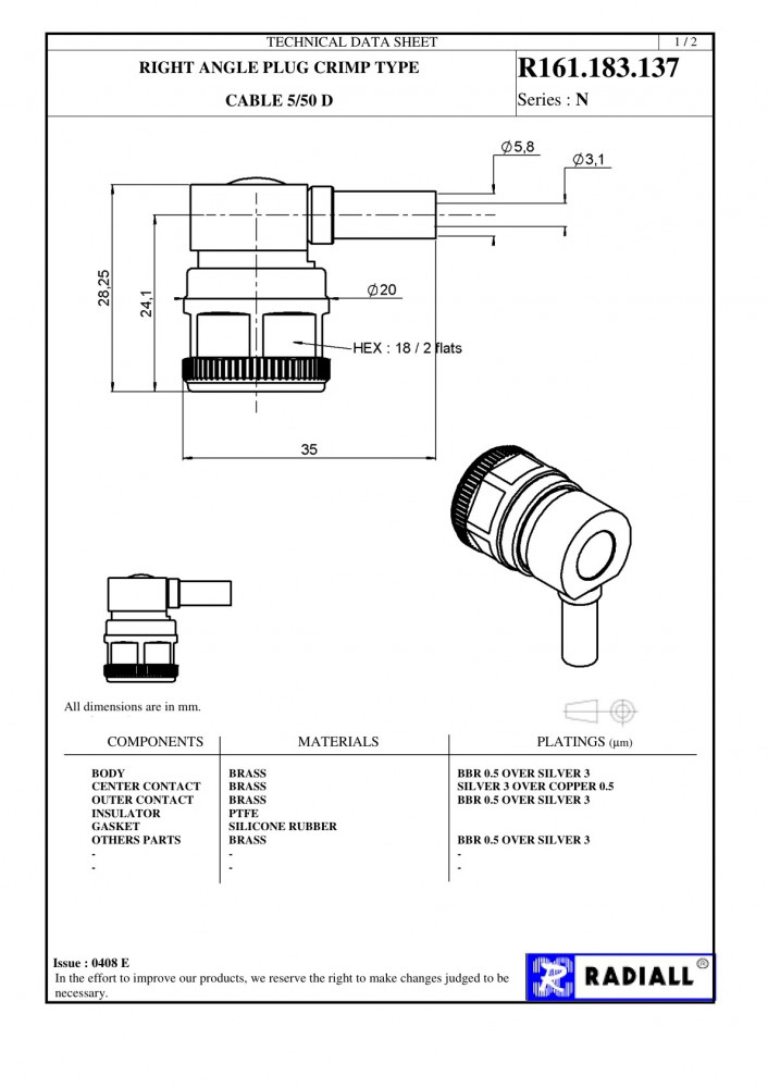 Radiall R161183137 datasheet page 1