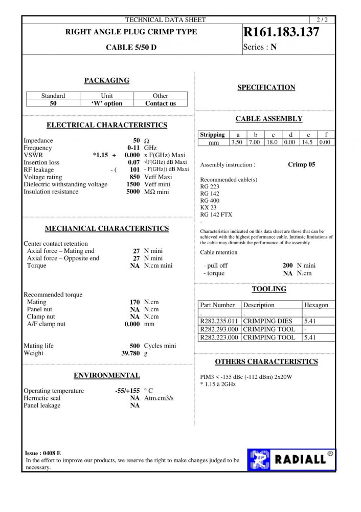 Radiall R161183137 datasheet page 2