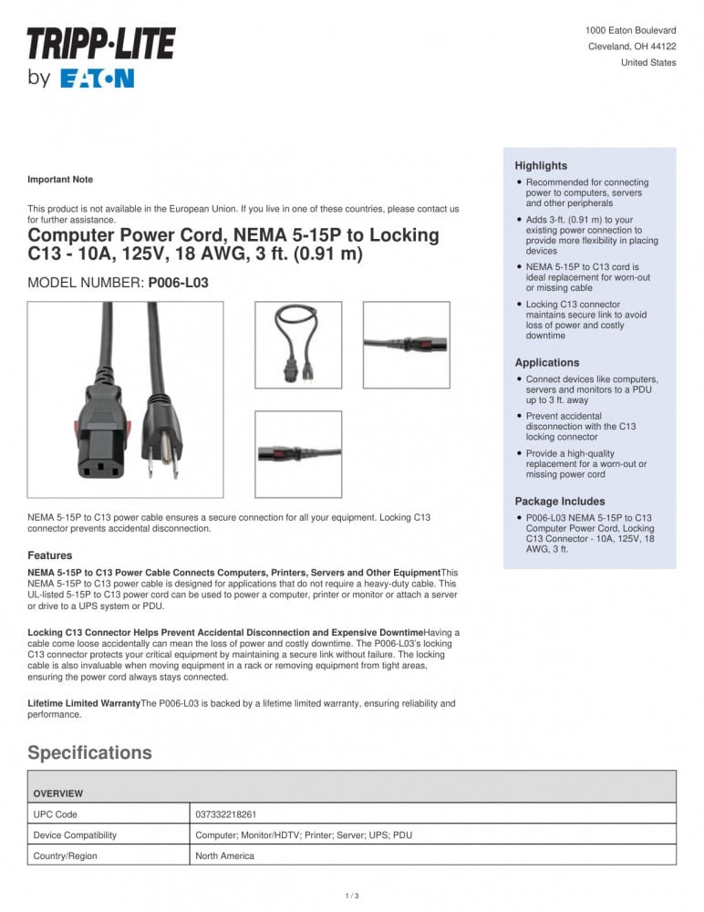 P006-L03 technical document page 1