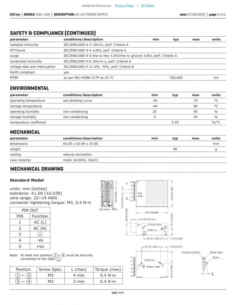 VGS-15W series datasheet page 3