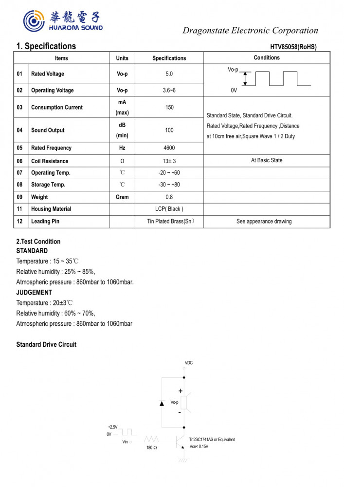 HTV85058 specification page 2