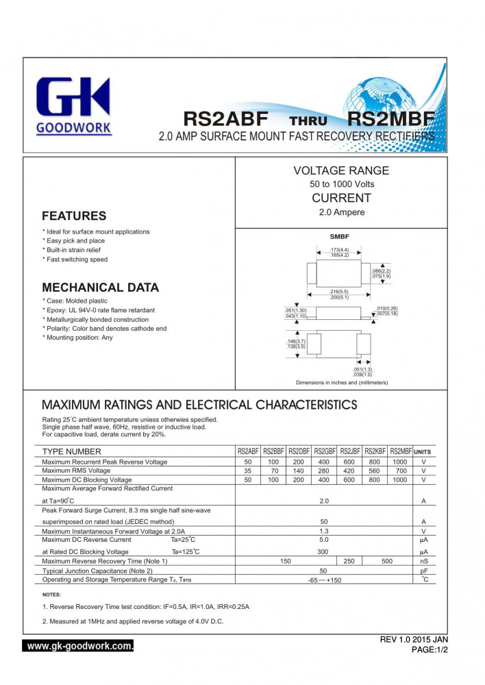 GOODWORK RS2MBF datasheet page 1