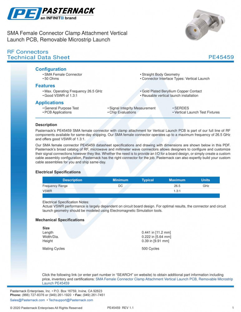 PE45459 datasheet page 1