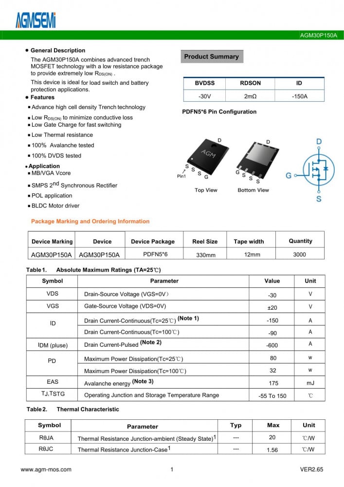 AGM30P150A datasheet page 1