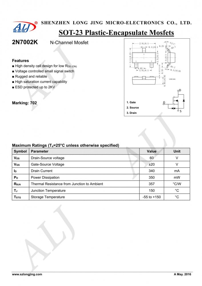 2N7002K datasheet page 1
