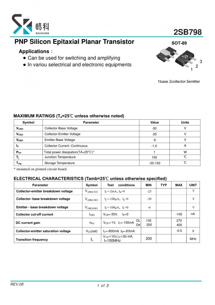 2SB798 datasheet page 1