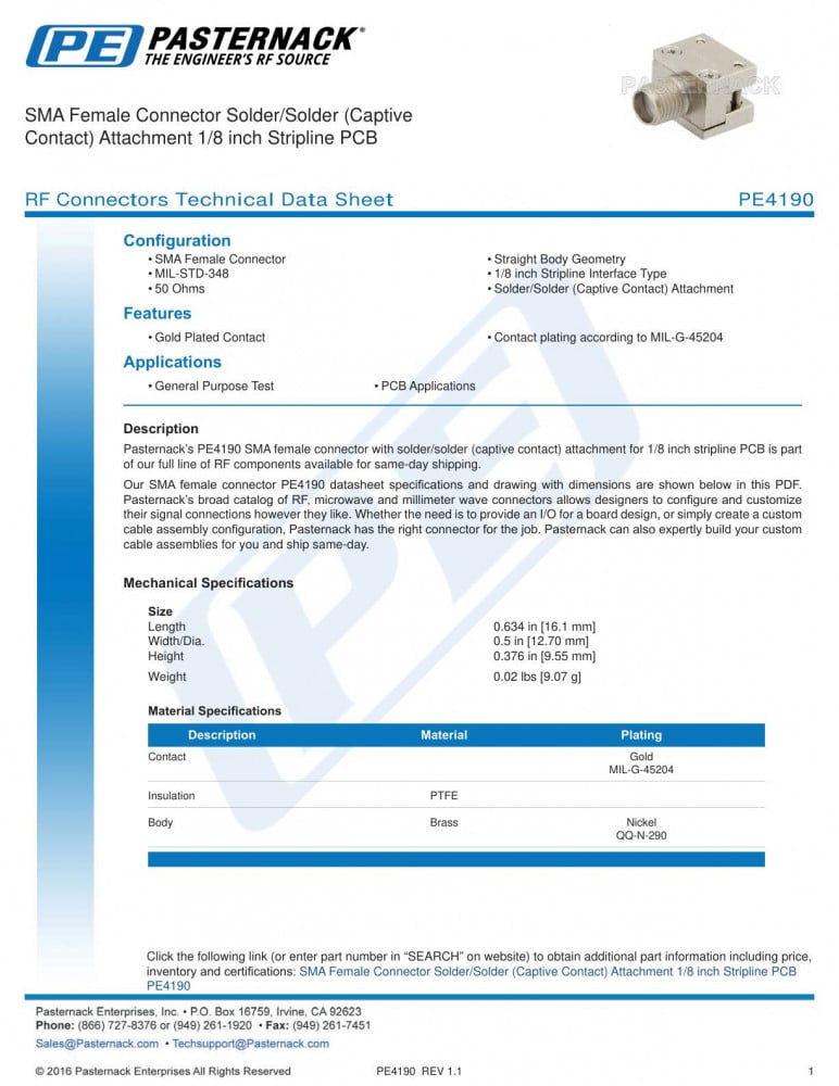 PE4190 datasheet page 1