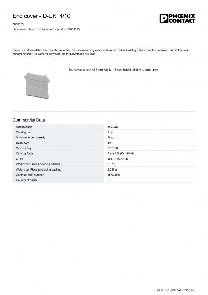 Phoenix Contact 3003020 technical document page 1